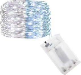 LED řetěz Nano Duo - 10m, 100LED, 3xAA, bílá/modrá