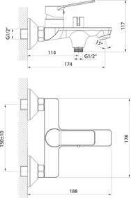 Aqualine Sintra vanová baterie nástěnná 150 mm chrom SX010