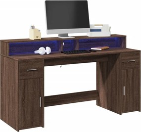 vidaXL Psací stůl s LED světly 160 x 55 x 91 cm kompozitní dřevo [3309431] Barva: hnědý dub
