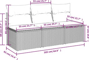 vidaXL Zahradní pohovka s poduškami 3místná černá polyratan [366015]