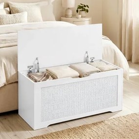 HOMCOM úložný box 108L Úložná lavička s ratanovým panelem, skládací víko, podpěrná ramena pro chodbu 80x40x45cm Bílá