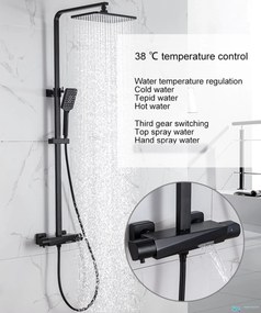 Nástěnný termostatický sprchový panel EYN TB1751 s několika druhy vodního proudu ve více barevných provedeních — Černá