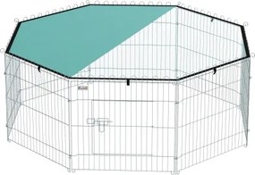 PawHut psí kotec, 8-panelový výběh se stříškou, modulární a skládací, přenosný výběh 60H cm s dveřmi, stříbrná, zelená