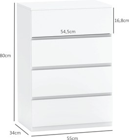 HOMCOM komoda Příborník se 4 zásuvkami, výklopná kancelářská skříň v bílé barvě, 55 x 33 x 80 cm, ideální pro obývací a pracovní prostory | Aosom.de