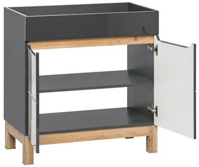 COMAD Stojatá skříňka s umyvadlem - BALI 821 grey, šířka 80 cm, grafit/lesklý grafit/dub votan