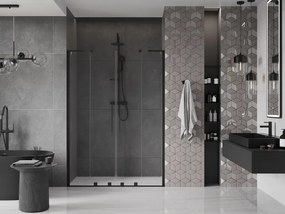 Mexen Velar L Duo, posuvné sprchové dveře do otvoru 150 cm, 8mm čiré sklo, černá matná, 871-150-003-02-70