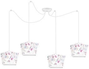 Dětské závěsné svítidlo Diamond Spider, 4x bílé textilní stínítko se vzorem
