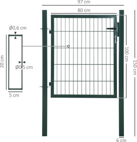 Zahradní branka Zahradní branka Ocelová plotová branka Brána do dvora Klika Zámek a klíče 97 x 150 cm Zelená barva