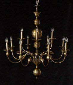 12 Arms stained Dutch chandelier made of manually pressed brass parts ANTIK