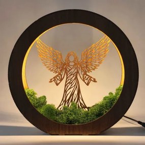 Dřevěná LED lampa s mechem – Anděl I SENTOP LED0606