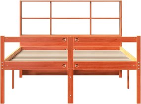 Postel s knihovnou bez matrace hnědá 150 x 200 cm masivní dřevo 3322035