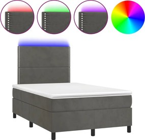 Box spring postel s matrací a LED tmavě šedá 120 x 190 cm samet 3270306