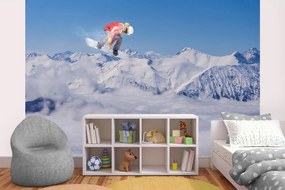 DIMEX | Samolepicí vliesová fototapeta na zeď Letící snowboardista na horách MA-5-1569 | 375 x 250 cm | modrá, bílá