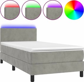 Box spring postel s matrací a LED světle šedá 90x190 cm samet 3134255