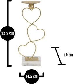Kovový svícen Heart 32 cm zlatý/mramor