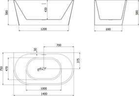 Mexen Oval volně stojící přisazená vana 140 x 75 cm, bílá, přepad chrom - 52671407500-01