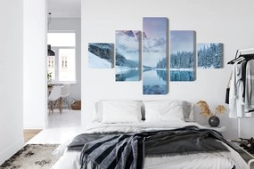 Vícedílný obraz Kanadské Jezero Moraine Na Zimní Den Nedostatek Nedostatek Přírodní plátno 200x120