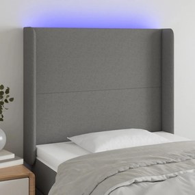 Čelo postele s LED tmavě šedé 93 x 16 x 118/128 cm textil 3123751