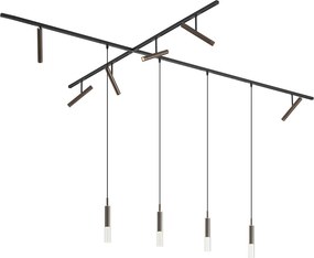 Moderní kolejnicový systém černý s 6 bodovými světly a 4 závěsnými světly tmavě bronzový 1-fázový - Slimline Avery Loyce