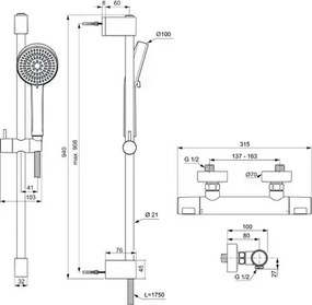 Ideal Standard Ceratherm T25 - Sprchový set s termostatem | 2 proudy |