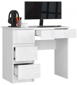 Počítačový stůl A7 levá bílá lesk