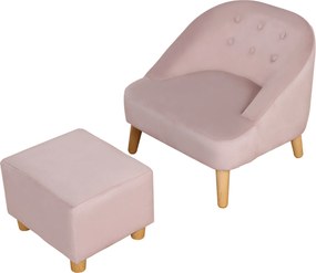 Dětské křeslo HOMCOM s otománem pro děti od 3 do 5 let, roztomilý design, sametový vzhled, 51 x 50 cm, růžová