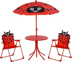 Outsunny Dětská zahradní sada stolu a židlí s piknikovou skládací sadou pro děti se slunečníkem s nastavitelnou výškou 100-125 cm, design berušky | Ao