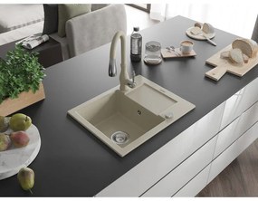 Mexen Enzo, 1-komorový granitový dřez 576x465x174 mm a dřezová baterie Savita, béžová, 6506-69-672601-69