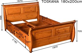 Bílý nábytek Postel Toskania 180 se šuplíky, borovice, masiv, 180 x 200 cm (odstín Medový)