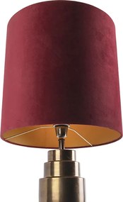 Stolní lampa v art deco stylu bronzová s sametovým stínítkem červeným se zlatem 40 cm - Bruut