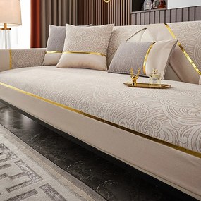 Luxusní přehoz na pohovku, či křeslo se zlatým proužkem (XL) Barva: styl 1- béžová, Rozměry (cm): 110 x 210 cm