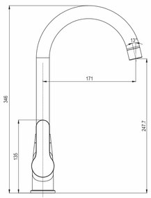 Mereo Mereo, Dřezová stojánková mimoúrovňová baterie, Zuna, s ramínkem nad pákou, výška 346 mm, chrom, CB20104Z