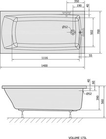 Polysan Lily 140 x 70 cm vana obdélníková akrylátová 72201