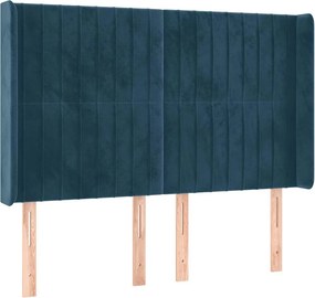 Čelo postele s LED tmavě modré 147 x 16 x 118/128 cm samet 3124338