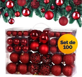 Vánoční koule červená 100dílný in matné, lesklé & třpytivé