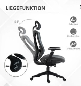 Kancelářská židle Vinsetto Ergonomická kancelářská židle s funkcí polohování Mesh grey pro pohodlnou práci a relaxaci |