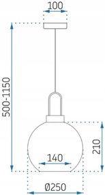 Toolight Toolight, skleněné kulové závěsné stropní svítidlo 25 cm APP630-1CP, zlatá, OSW-05635