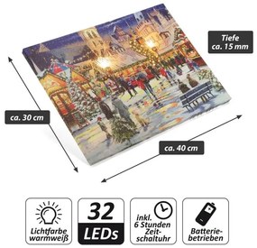 Nexos  86790 Nástěnná malba Vánoční trhy, 2 LED, 30 x 40 cm