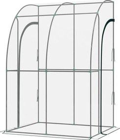 Zeleninový skleník Outsunny, přístavkový skleník, zesílená PVC plachta, ocelová konstrukce, 2 rolovací zipové dveře, pro zeleninu, rostliny, květiny,…