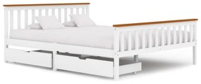 Rám postele se 2 zásuvkami bílý masivní borovice 160 x 200 cm,  3060436 HangarStore.cz