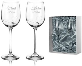 Dekorant svatby Svatební sklenice na bílé víno Romance simple s kamínky Swarovski v prémiovém saténovém balení 330 ml 2KS