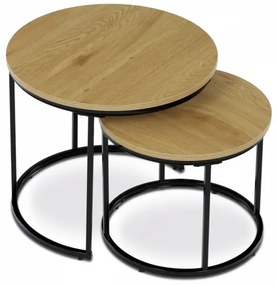 Odkládací konferenční stolky set 2 ks divoký dub kovová podnož černá CT-G1145 OAK