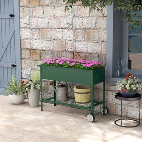 Outsunny vyvýšený záhon s kolečky, policový záhon na bylinky kovový záhon pro zahradu, balkon zelený 109 x 44 x 80 cm