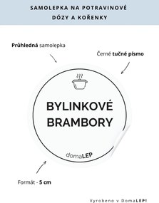 Samolepka na kořenky BYLINKOVÉ BRAMBORY průhledná 5 cm tučné písmo