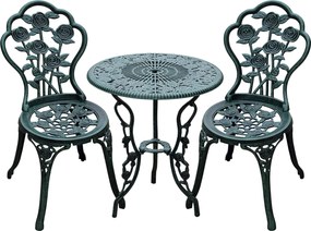 Outsunny Zahradní Sada pro 2 Osoby, 2 Židle + Kulatý Stůl v Neo-Retro Stylu s Růžovým Vzorem a Elegantními Liniemi z Hliníku v Anticko-Zelené Barvě |