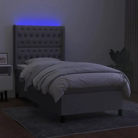 Box spring postel s matrací a LED světle šedá 100x200 cm textil 3138533