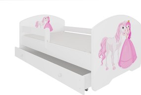 ADRK Furniture Postel s matrací, zábranou a šuplíkem PEPE PRINCESS AND HORSE 160x80 CH-Pep-Bar-Pri-Hor-160-E296