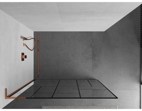 Mexen Kioto L, sprchová zástěna Walk-In 90 x 200 cm, 8mm čiré sklo černý vzor, ​​růžové zlato profil, 800-090-103-60-78