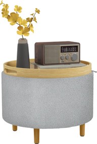 HOMCOM Úložný taburet s úložným prostorem, kulatý potahovaný taburet s sklápěcím víkem, dřevěné nohy, moderní design, do obývacího pokoje, ložnice, še