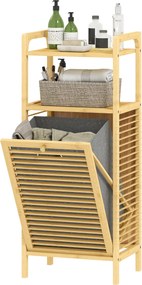 HOMCOM koupelnová skříňka z bambusu se 2 otevřenými policemi, vyjímatelným košem a lamelovým designem 40x30x95 cm přírodní